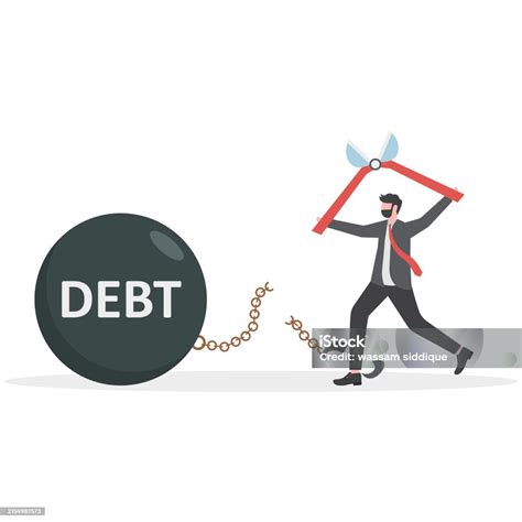 사업가는 펜치를 사용하여 체인을 자르고 빚 금속 공에서 벗어날 수 있습니다 재정적 자유 개념 개념에 대한 스톡 벡터 아트 및 기타 이미지 Istock