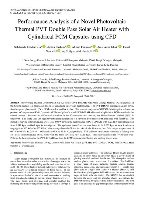 Pdf Cfd Analysis Of Pvt Dpsah With Pcm Capsules