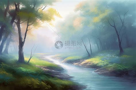 森林中流过的溪流插画插画图片下载 正版图片600019074 摄图网