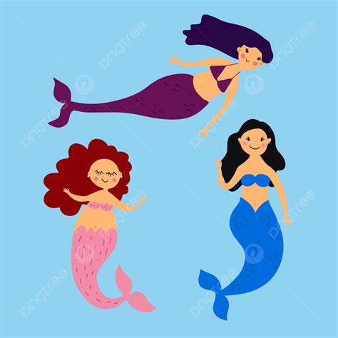 Cute Cartoon Mermaids Set Collection In Cards Png And Vector With