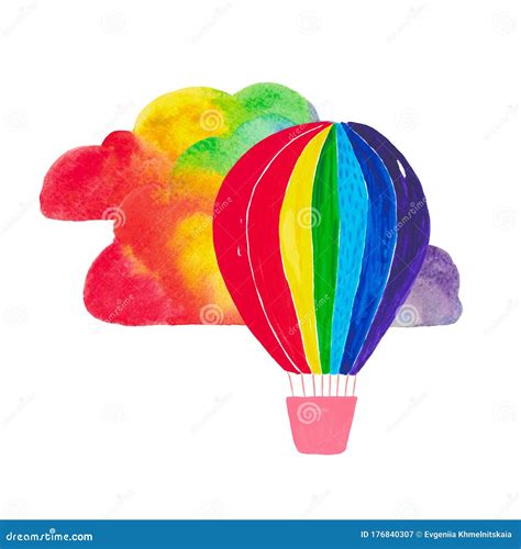 Watercolor Illustration Of Hot Air Balloon Clouds Handpainted Clipart