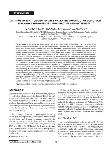 Arthroscopic Anterior Cruciate Ligament Reconstruction Using Four Strand Hamstring Graft A