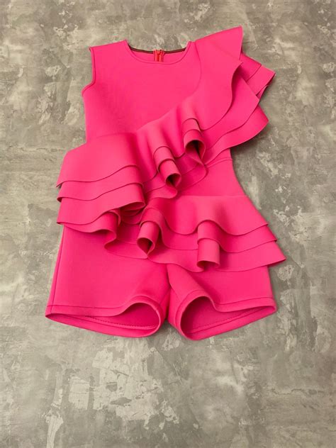Hot Pink Girls Neoprene Scuba Romper With Ruffles Casual Etsy