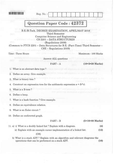 Anna University Cs 2201 Data Structures For Computer Science And