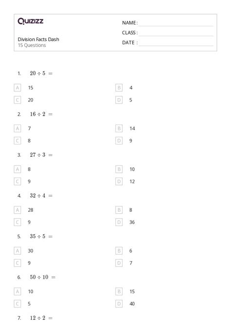 50 Division Worksheets For 1st Class On Quizizz Free And Printable