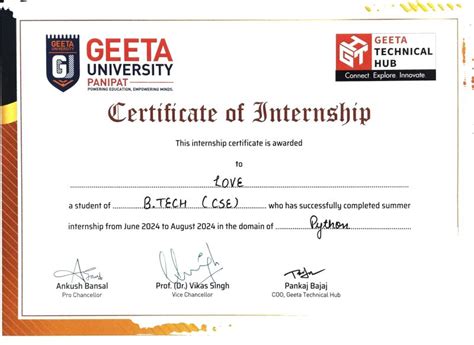 love on linkedin python programming internship geetatechnicalhub