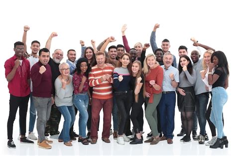 Gran Grupo De Diferentes Personas Felices De Pie Juntos Foto Premium