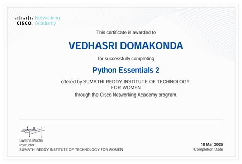 Pythonessentials Certificationunlocked Codingskills Continuouslearning Vedhasri Domakonda