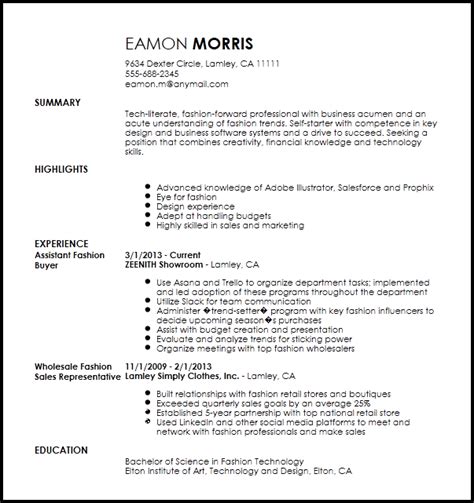 Free Fashion Assistant Buyer Resume Example Resume Now