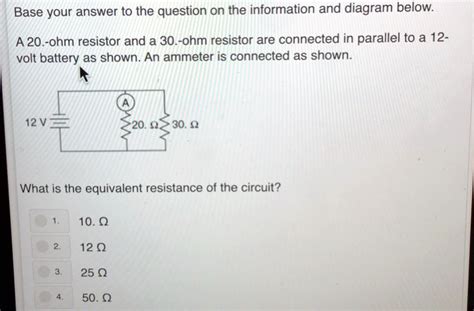 Solved Base Your Answer To The Question On The Information And Diagram Below A 20 Ohm Resistor