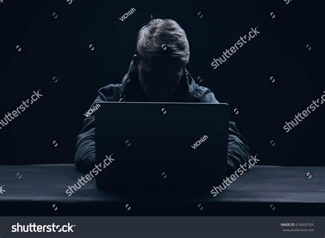 Hacker Laptop On Dark Background Stock Photo 676652764 Shutterstock
