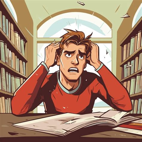 Frustrated Young Man In Library Illustration Premium Ai Generated Vector