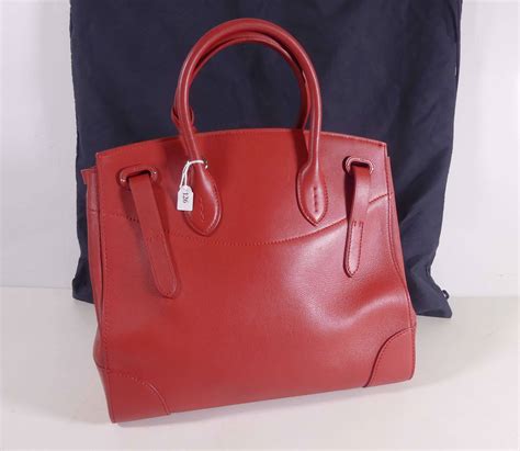RALPH LAUREN - Sac à main "Ricky" 32 cm en cuir rouge, double poignée ...