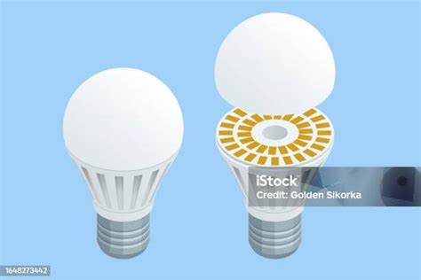 아이소메트릭 에너지 절약형 통풍 Led 전구 유형 E27 지도된 전구 에너지 절약 백색 전등에 대한 스톡 벡터 아트 및 기타