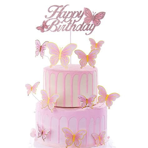 Buy Alissar Rose Gold Happy Birthday Cake Topper Set Butterfly Cake
