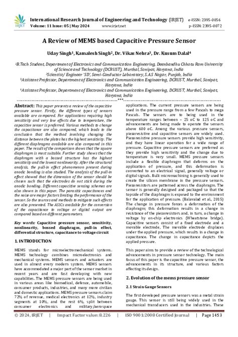 Pdf A Review Of Mems Based Capacitive Pressure Sensor