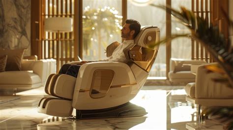 A Man Enjoys A Moment Of Relaxation In A Luxurious Massage Chair