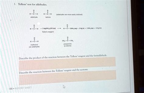 Solved 3 Tollens Test For Aldehydes I C H Aldehyde Ketone 2ag