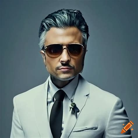 Jaime Camil In A Stylish White Suit And Aviator Sunglasses On Craiyon