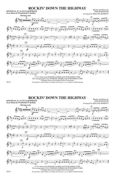 Rockin Down The Highway Optional Alto Sax Marching Band Digital