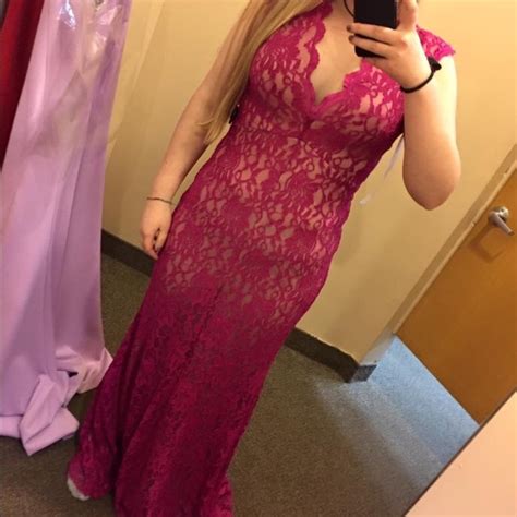 Full Length Pink Lace Prom Dress Gem