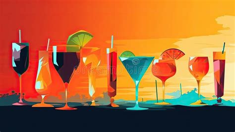 Illustration Of A Set Of Cocktails On The Beach Stock Illustration