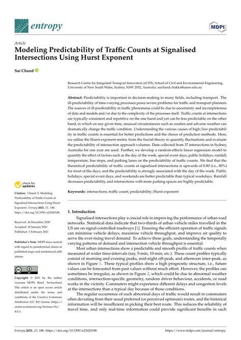 Pdf Modeling Predictability Of Traffic Counts At Signalised Intersections Using Hurst Exponent