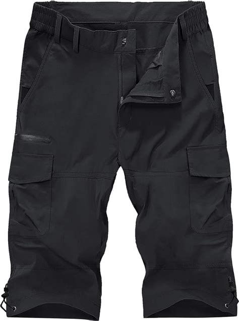 KEFITEVD Wanderhose Herren Mit Multi Taschen Stretch Cargo Bermudas Dehnbund Kurze Leichte