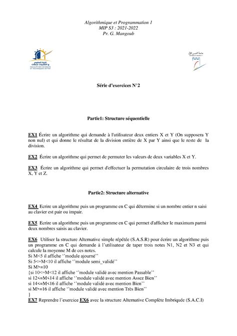 Série 2 Algorithme et Analyse numérique Algorithmique et