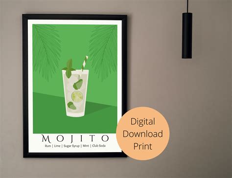 Colorful Mojito Cocktail Wall Art For Bar Cart Or Kitchen Etsy
