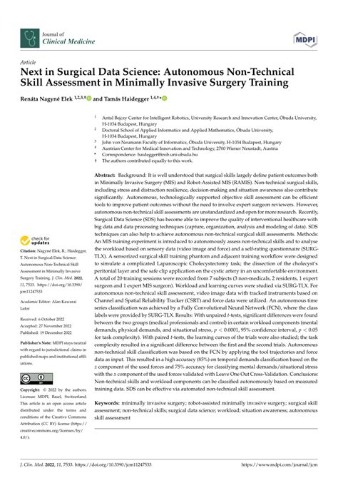 Pdf Next In Surgical Data Science Autonomous Non Technical Skill Assessment In Minimally