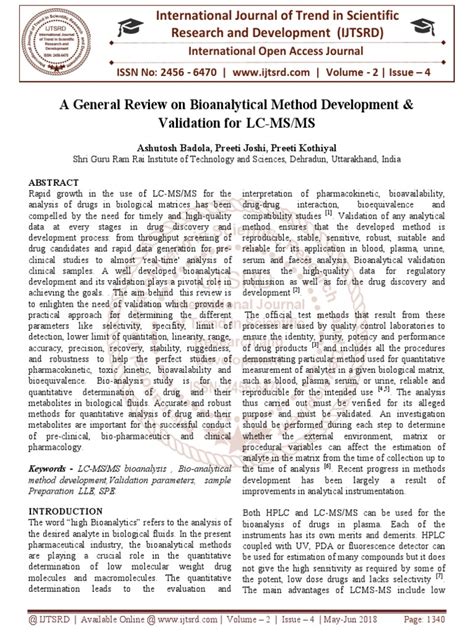 A General Review On Bioanalytical Method Development And Validation For Lc Ms Ms Download Free