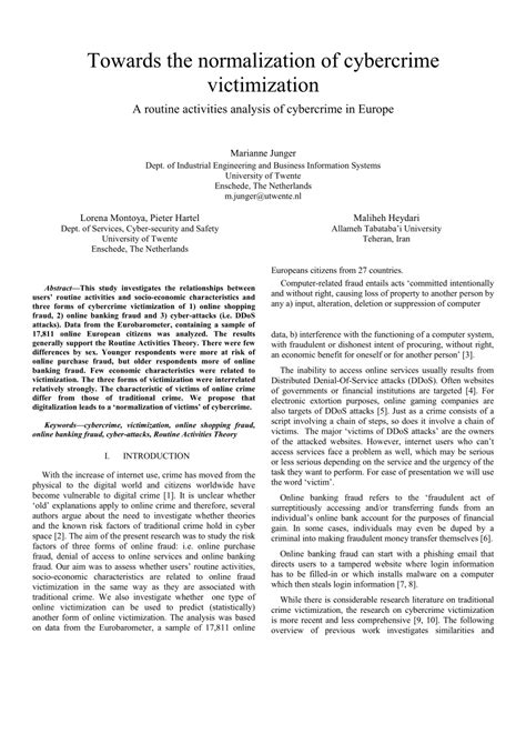 Pdf Towards The Normalization Of Cybercrime Victimization A Routine Activities Analysis Of