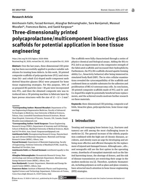 Pdf Three Dimensionally Printed Polycaprolactone Multicomponent Bioactive Glass Scaffolds For