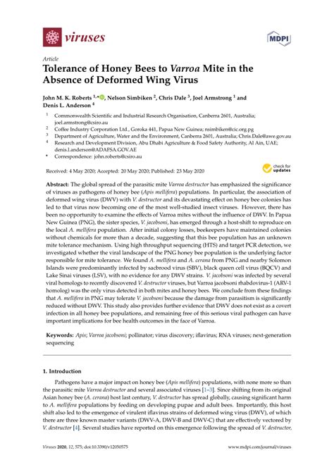 Pdf Tolerance Of Honey Bees To Varroa Mite In The Absence Of Deformed