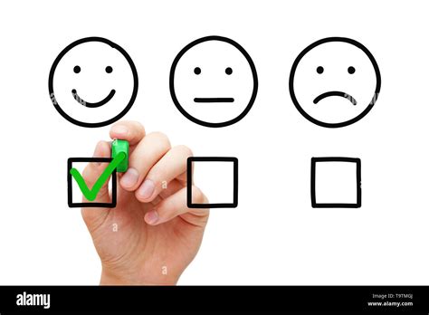 Happy Customer Evaluating With Green Marker Check Mark On Feedback