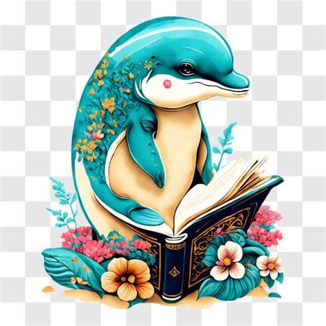 Download Curious Dolphin Reading Book Png Online Creative Fabrica