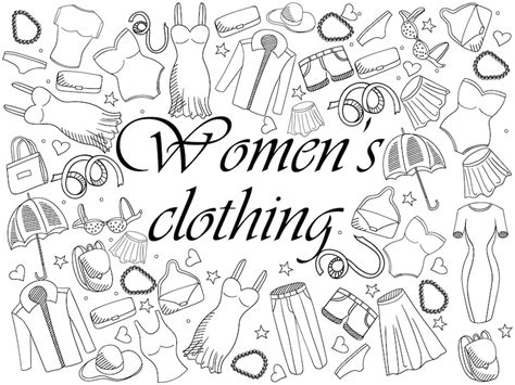 여성 의류 색칠하기 책 벡터 일러스트 레이 션 프리미엄 벡터