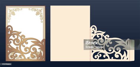 다이 레이저 컷 결혼식 초대장 카드 템플릿 벡터 추상 적인 장식과 결혼식 초대장 또는 인사말 봉투 카드를 엽니다 인사말 카드 초대장 메뉴에 적합합니다 레이저에 대한 스톡