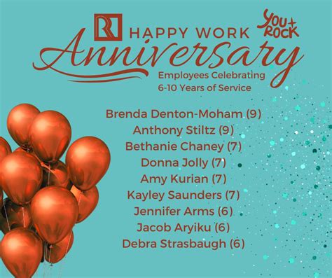Happy Work Anniversary To Brenda Anthony Bethanie Donna Amy Kayley