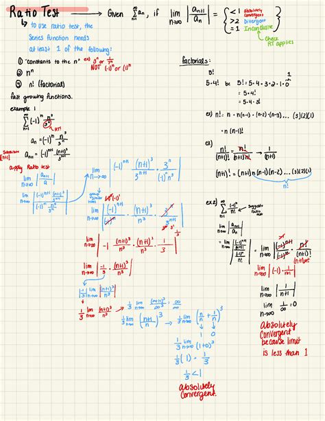 Mat128 Ratio Test Notes From In Class Lecture With Practice Examples