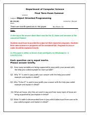 Object Oriented Programming Final Term Exam Summer Docx