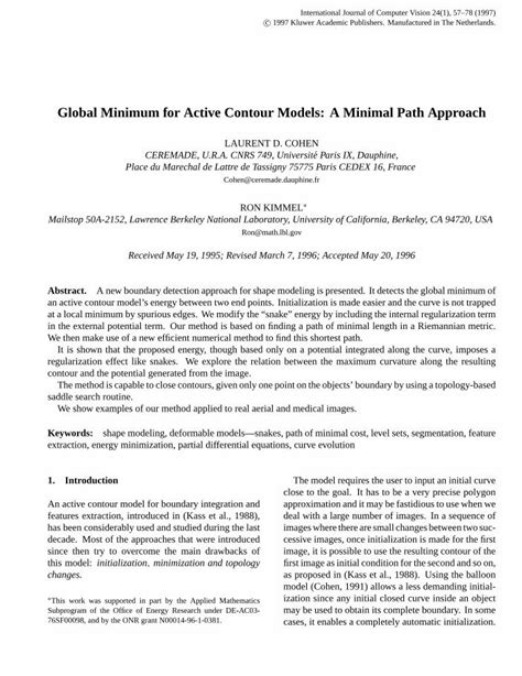 Pdf Global Minimum For Active Contour Models A Minimal Path Cohen