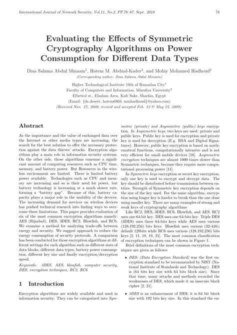 pdf evaluating the effects of symmetric cryptography algorithms on