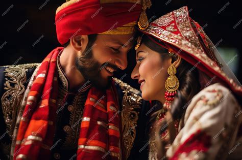 Premium Ai Image Traditional Himachali Couple At Wedding Embodying