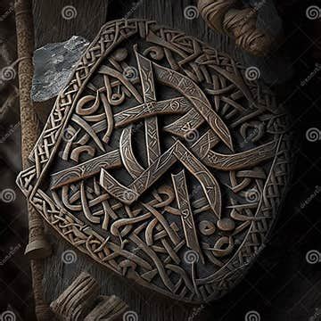 Nordic Viking Runes Ancient Stone Carving Illustration Generative Ai