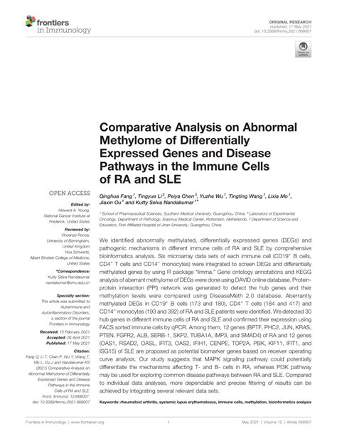 Pdf Comparative Analysis On Abnormal Methylome Of Differentially Expressed Genes And Disease
