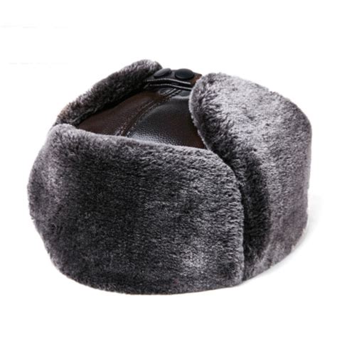 Haorun Men Leather Hat Cap Ski Trapper Russian Ushanka Cossack