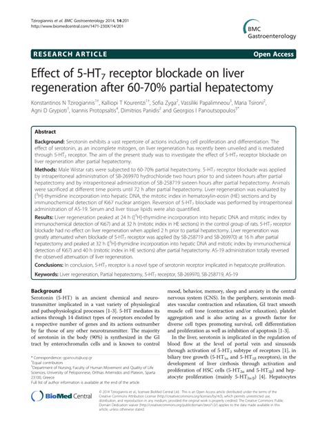 Pdf Effect Of 5 Ht7 Receptor Blockade On Liver Regeneration After 60