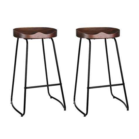 Set Of 2 Backless Elm Wood Bar Stools 75cm Black